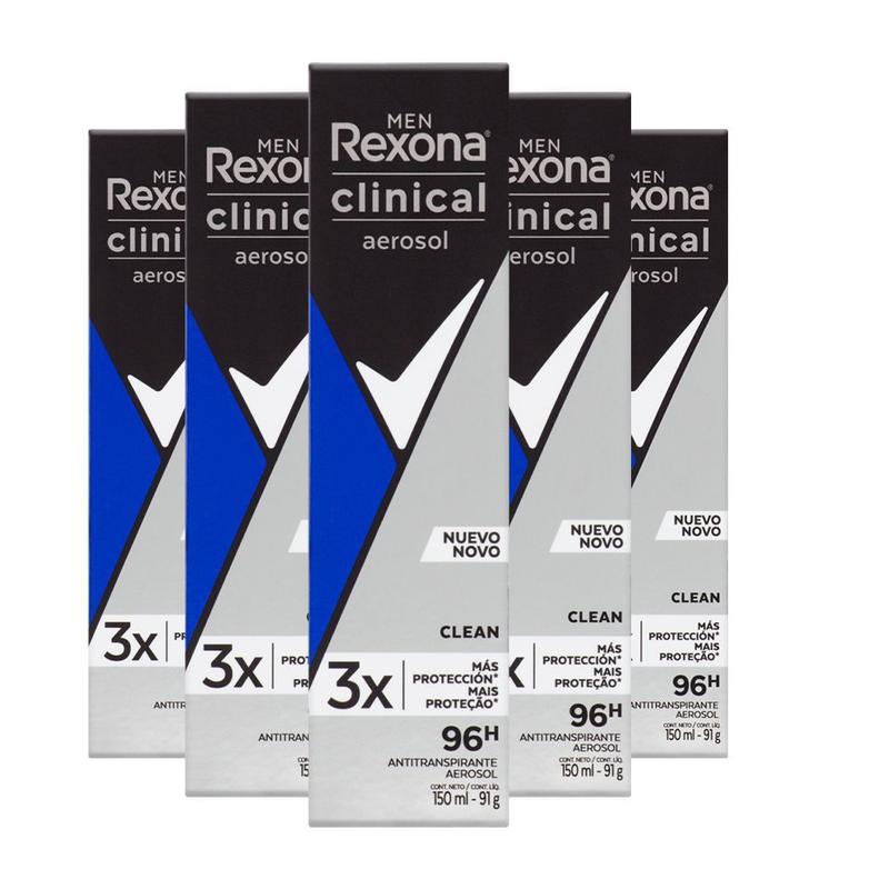 Kit com 5 Desodorante Aerosol Rexona Clinical Proteção 150ml ...