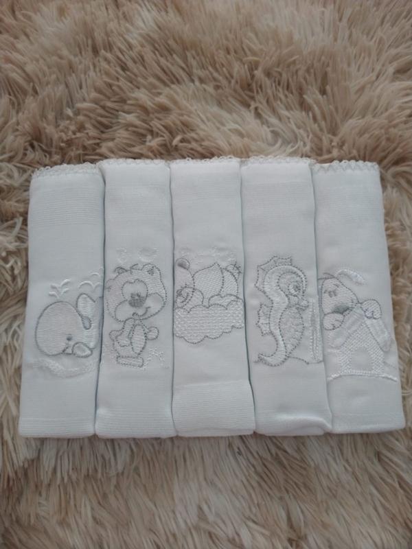 Kit com 5 fraldas bordadas de pano, 100 % algodão - Encanto baby e ...