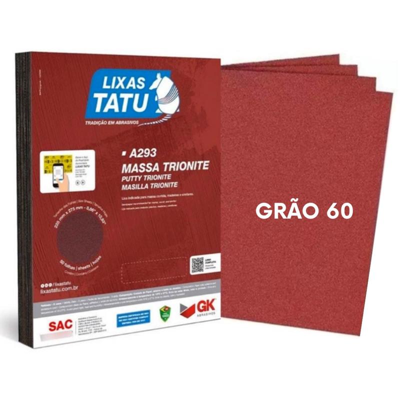 Kit com 5 Lixas Grão 60 para Parede Madeira e Massa - Tatu - Lixa para ...