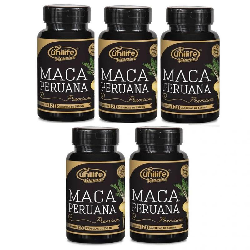 Kit com 5 - Maca Peruana Premium Unilife com 120 Capsulas - Maca ...