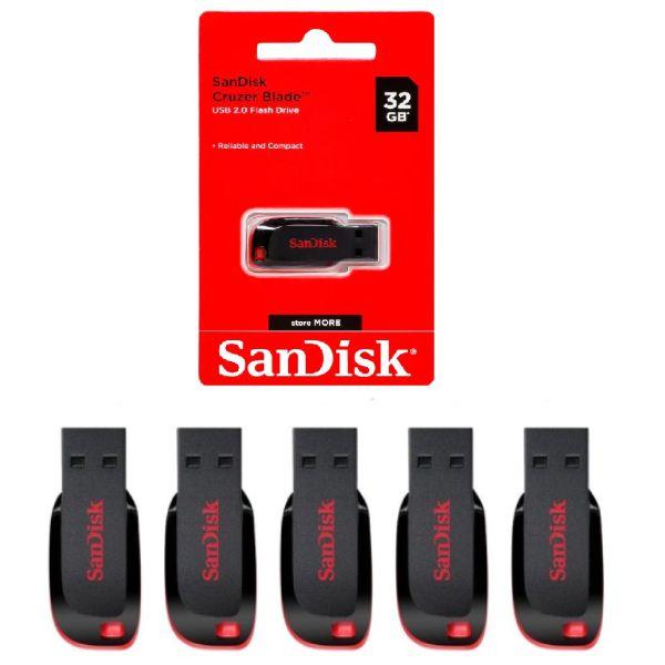 Kit Com 5 Pendrive Sandisk Cruzer Blade 32gb Sdcz50-032g-b35 - Pen ...
