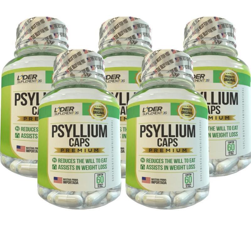Kit Com 5 Potes Plantago psyllium L Caps - 60 Cápsulas 500Mg - Lider ...