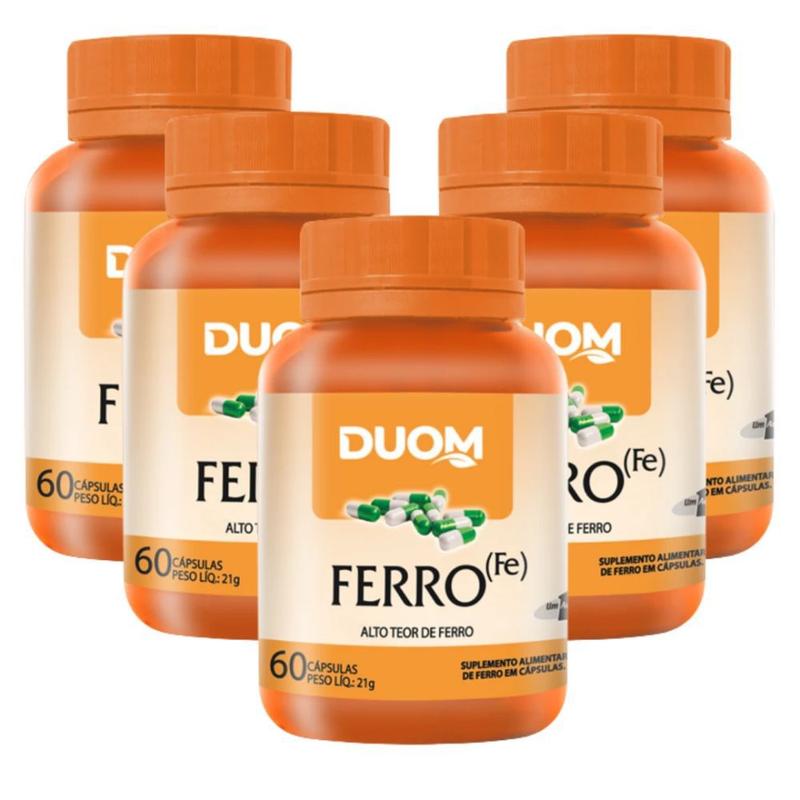Kit com 5 Suplemento Alimentar Ferro Duom 60 Capsulas 350mg (fe ...