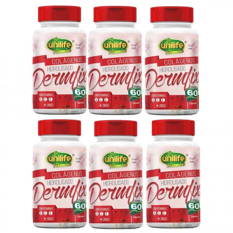 Kit com 6 Colagenos com Vitaminas Dermfix 60 Capsulas Unilife ...