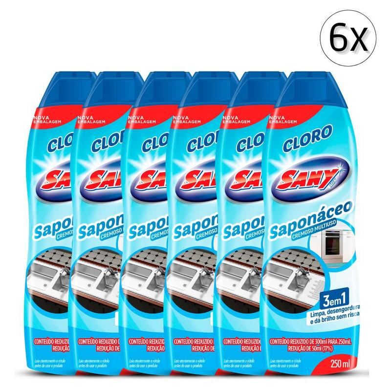 Kit com 6 Saponáceo Cremoso Cloro Multiuso 3em1 Sany Mix 250ml - No ...