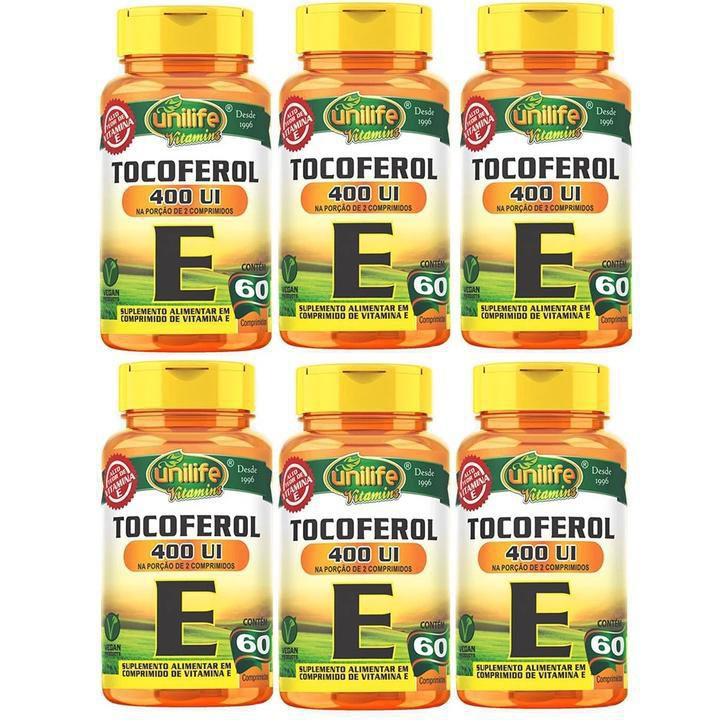 Kit Com 6 Vitaminas E Tocoferol 60 Cápsulas 400 Ui Unilife - Vitaminas ...