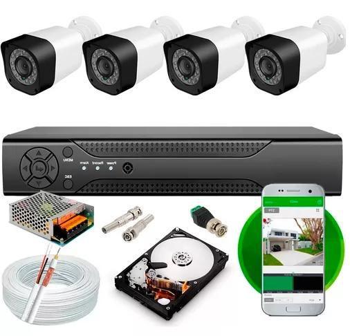 Kit com DVR de 4 canais + 4 cameras externa com lente de 2,8mm grande ...