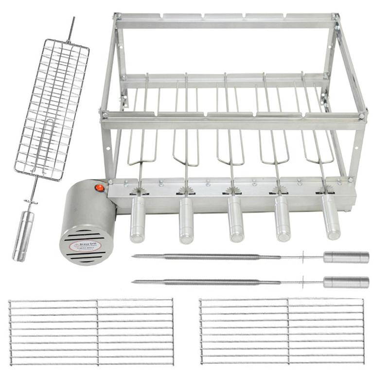 Kit Combo Grill Gira 5 Espetos - Inox + 3 Grelhas + 2 Espadas - Brasa ...