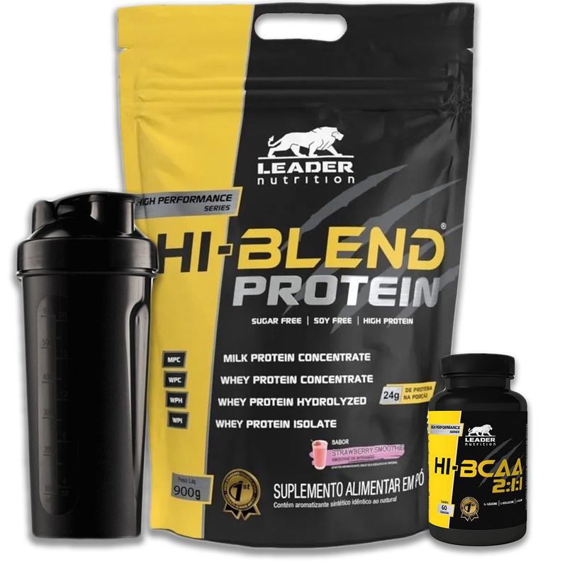 Kit Combo Whey Protein 900g + Bcaa 60 Cáps + Coqueteleira - Leader ...