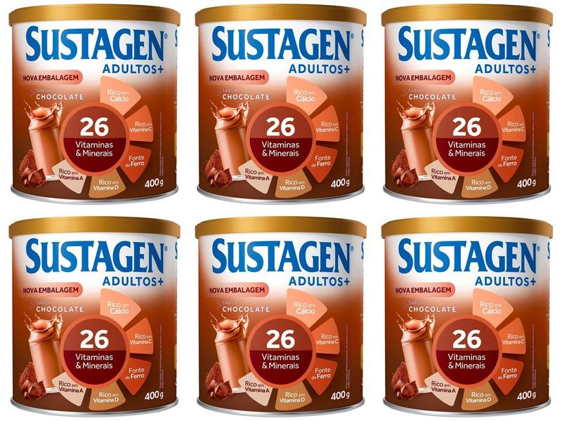 Kit Complemento Alimentar Sustagen - Adultos+ Chocolate 400g 6 Unidades ...