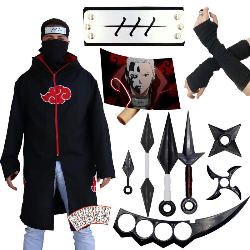Kit completo C/ Manto Akatsuki + 11 Itens Cosplay Hidan - Naruto ...