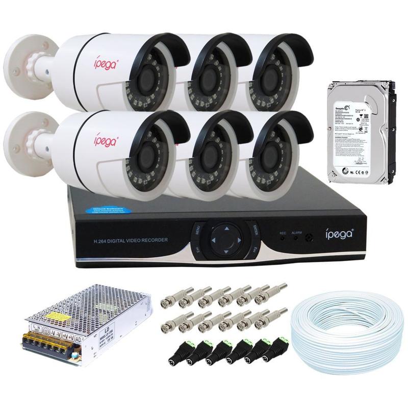 Kit Completo Ípega 6 Câmeras de Segurança 720p Bullet 20 Metros + DVR 8 ...