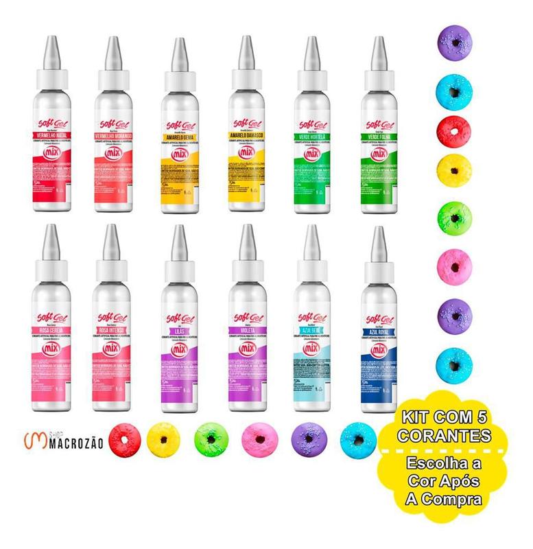 Kit Confeitaria 5 Corantes Mix Soft Gel Confeitaria P Bolos ...