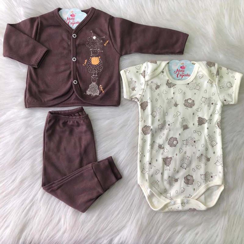 Kit Conjunto Maternidade Bebê 100% Algodão Ovelha Marrom - Mimo da ...