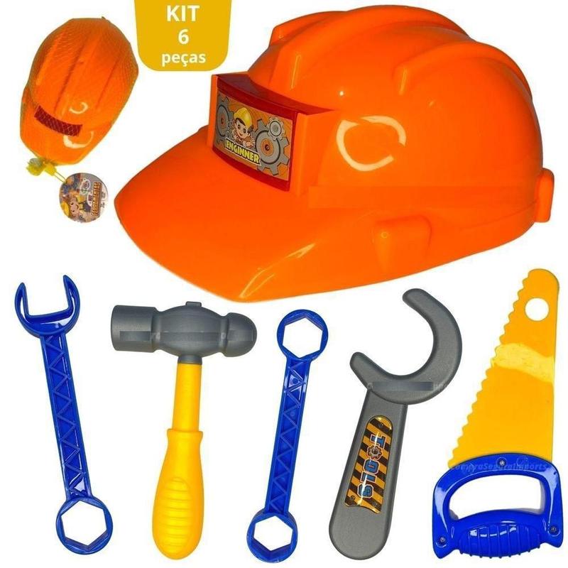 Kit construtor ferramentas com capacete engenheiro infantil - Gimp ...