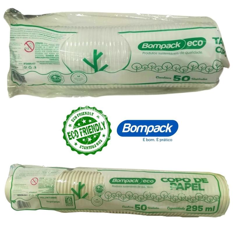 Kit Copo 295ml de Papel Ecológico Impermeável + Tampa Bompack Eco - 250 ...