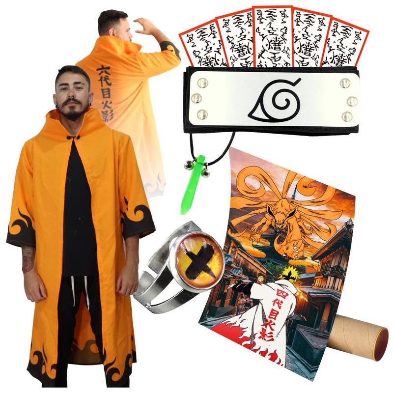 Kit Cosplay Naruto Manto Kyuubi + Bandana Anime + Anel +2Pç - Fantasia ...