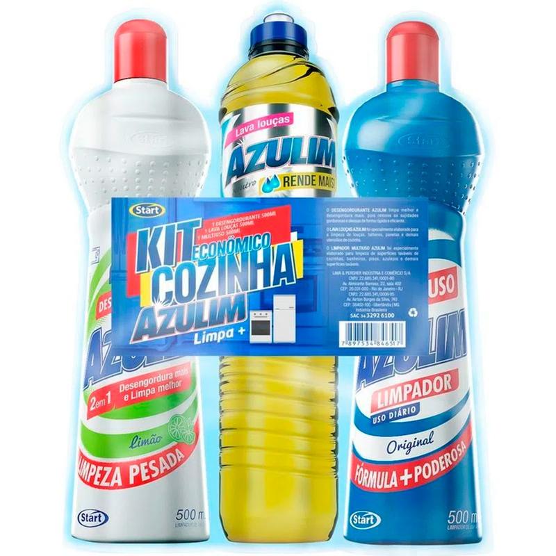 Kit Cozinha Azulim Desengordurante + Detergente + Multiuso - Start ...