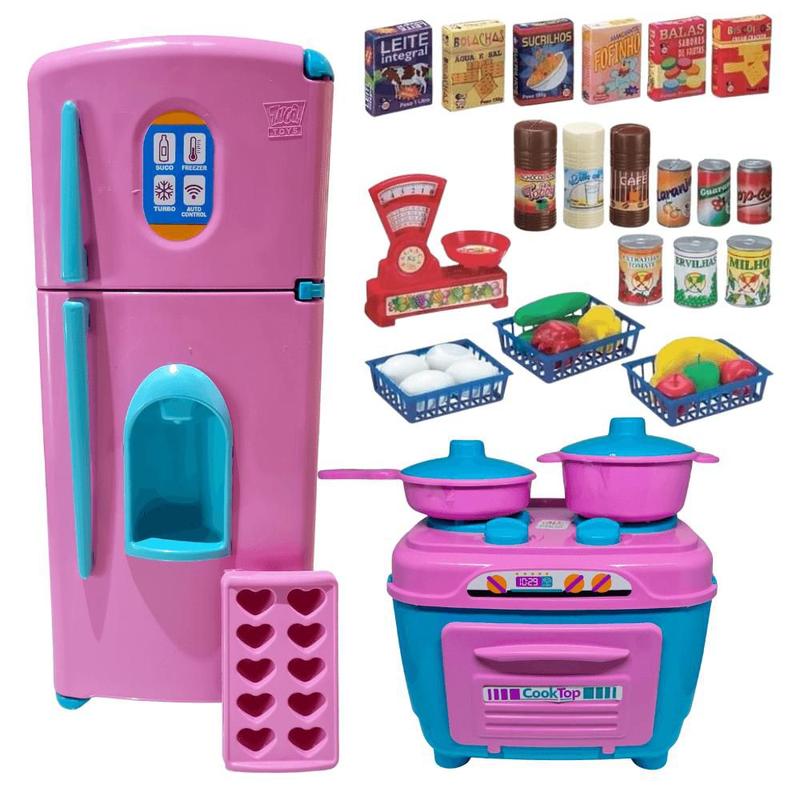 KIT Cozinha Brinquedo Infantil Completa Geladeira Fogão e Conjunto Comidinhas Acessórios 37 ...