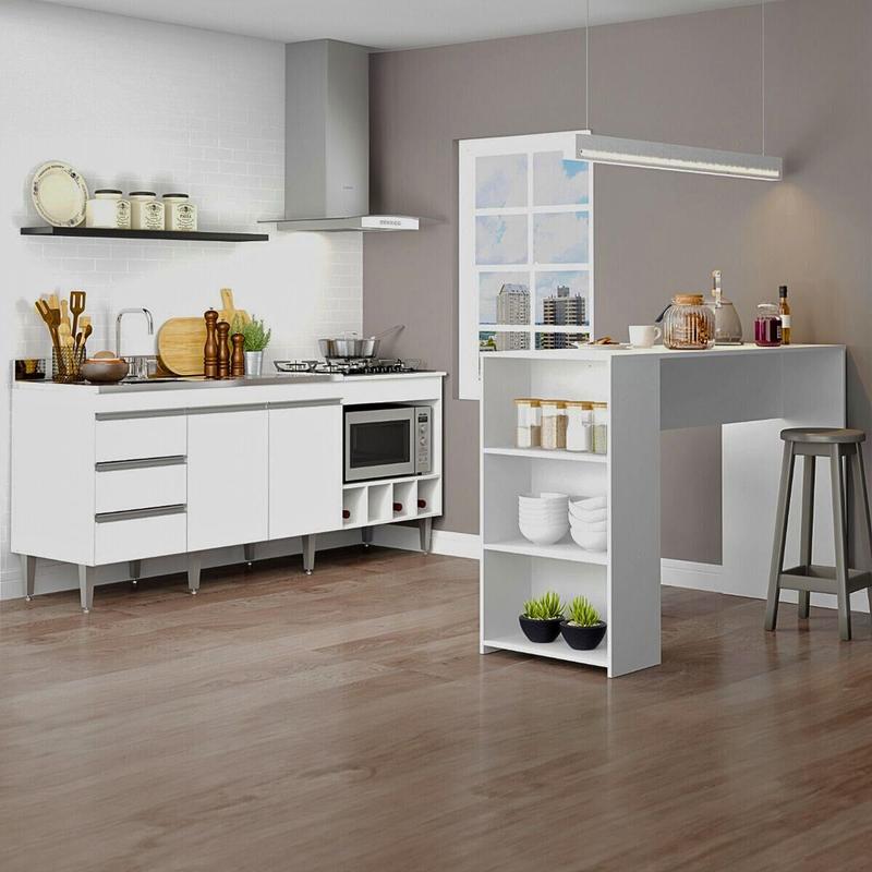 Kit Cozinha Completa com Bancada Ilha Balcão Pia MDP Branco 2035 PRIME ...