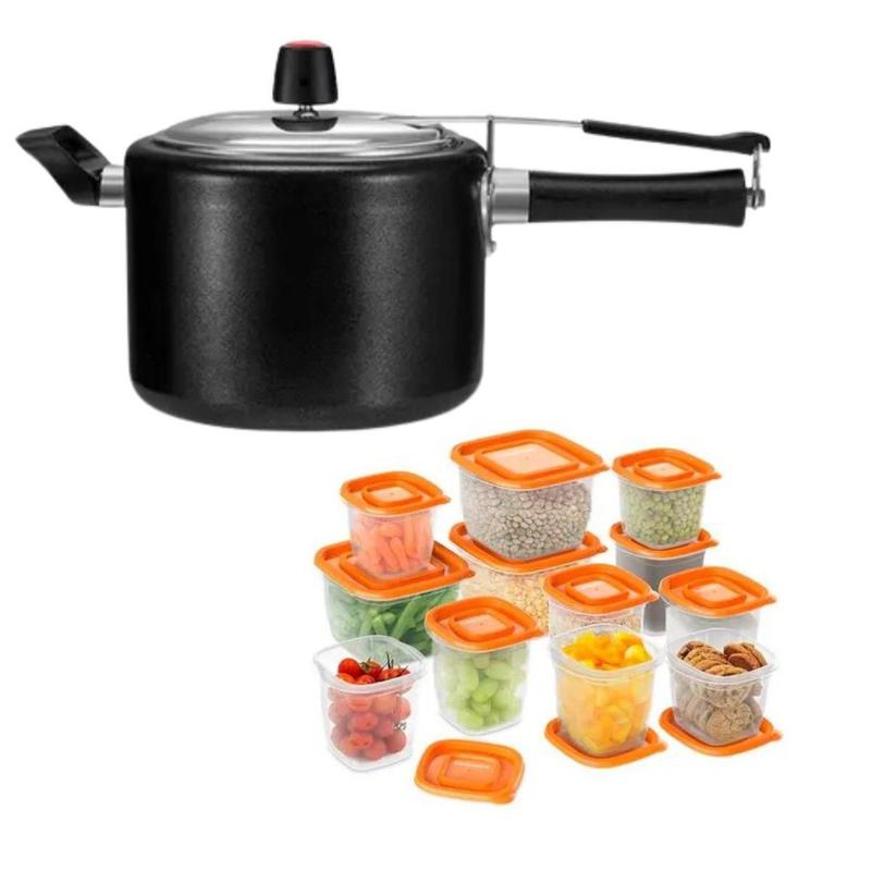 Kit Cozinha Panela Pressão Antiaderente 4,5L + Conjunto Potes Plástico ...