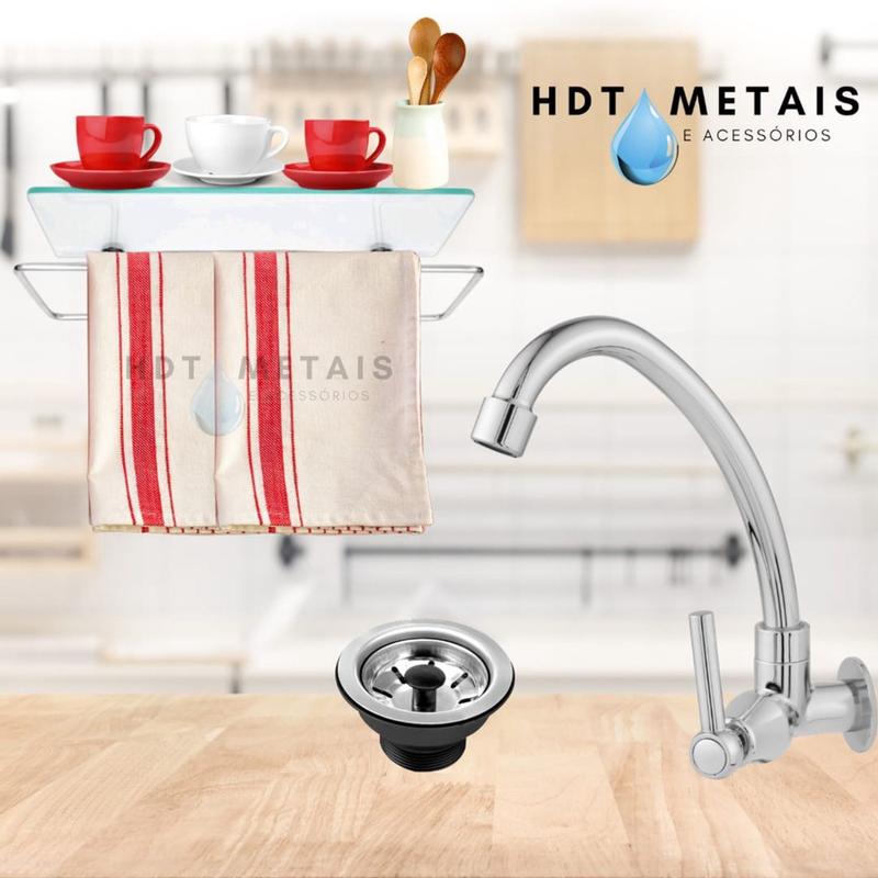 Kit cozinha - torneira parede abs (plastico de engenharia) + porta pano ...
