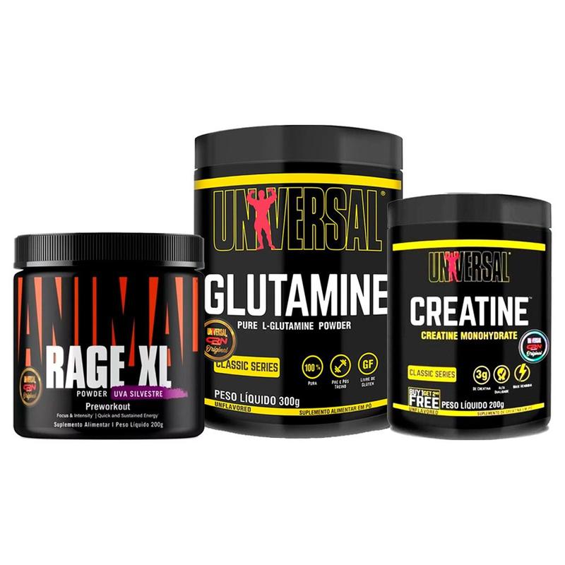 Kit Creatina 200g, Glutamina 300g, Pré treino 200g, kit de suplementos ...