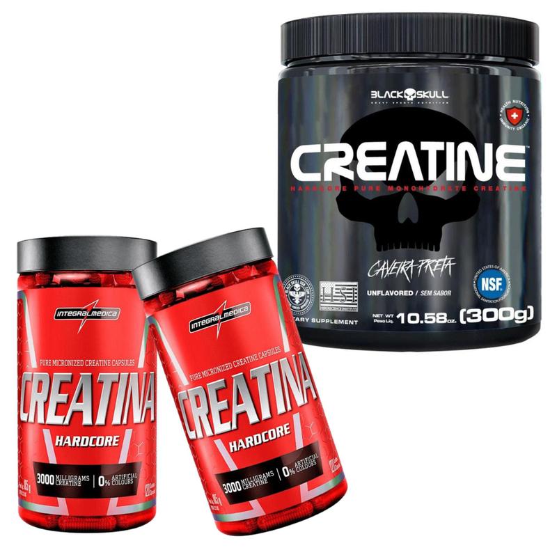 Kit Creatine Turbo - 300G - Creatina - Black Skull + 02x Creatina - 120 ...