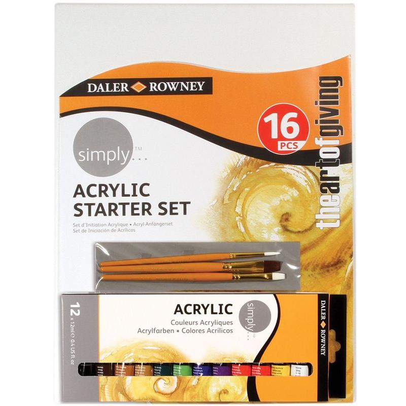Kit Daler Rowney Tinta Acrílica Simply Starter Set Iniciantes 16 Peças ...