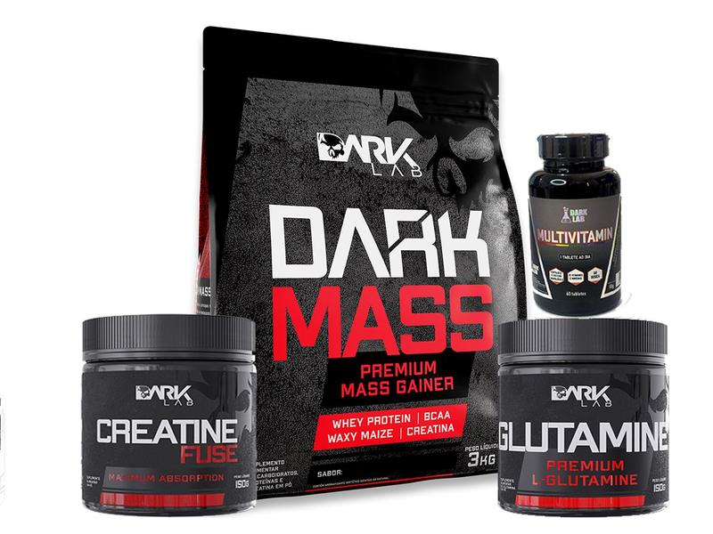 Kit Dark Mass 3kg + Creatina Fuse 150g + Glutamina 150g + Multivitaminico 60 tabs Dark Lab - Kit ...