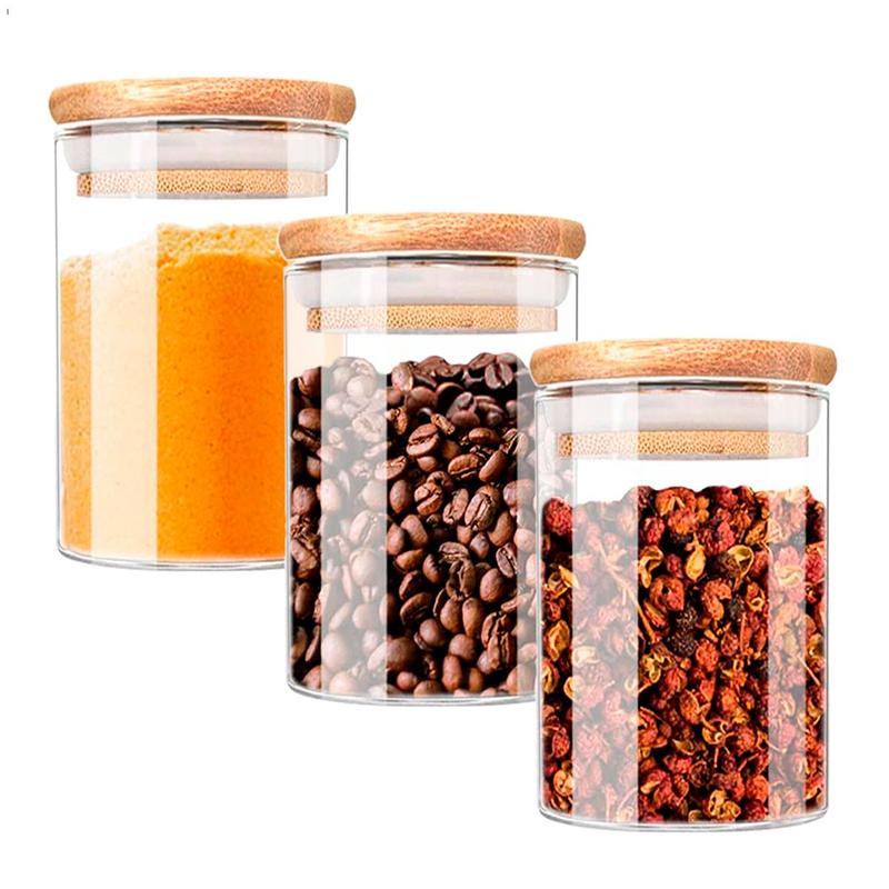 Kit de 3 potes herméticos vidro tampa bambu 250ml - KTCH - Pote ...