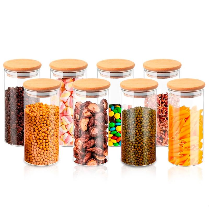 Kit de 8 Potes Herméticos Vidro Tampa Bambu 400ml - KTCH - Pote ...