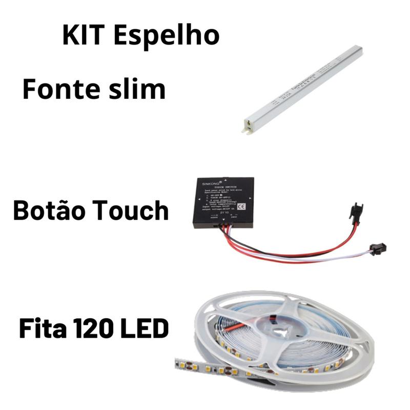 Kit de botão touch para espelho com fita e fonte - Iluminare LED ...