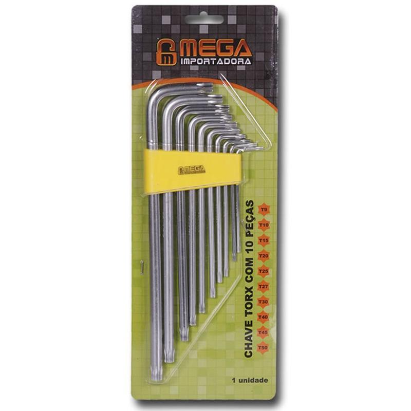 Kit De Chaves Torx Haste Longa Aço Com 10 Peças Mega - Kit Bras - Chave ...