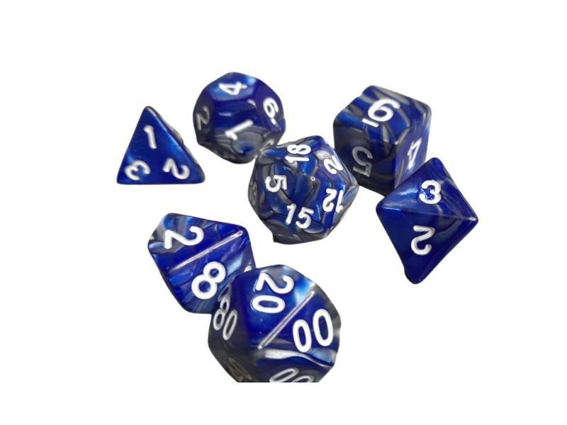 Kit de dados RPG d100 d20 d12 d10 d8 d6 d4 Azul Esc. Holog. - Coven of ...