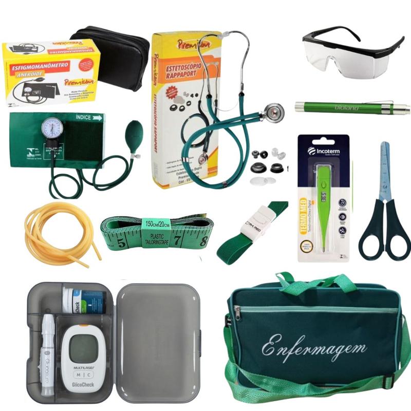 Kit de enfermagem verde premium esteto e esfigmo completo - Kit ...