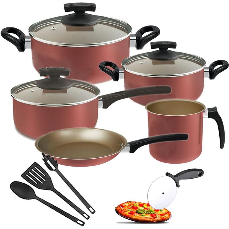 Kit de Panelas Cereja 8Pçs Tampa de Vidro + Cortado de Pizza - Remaza ...