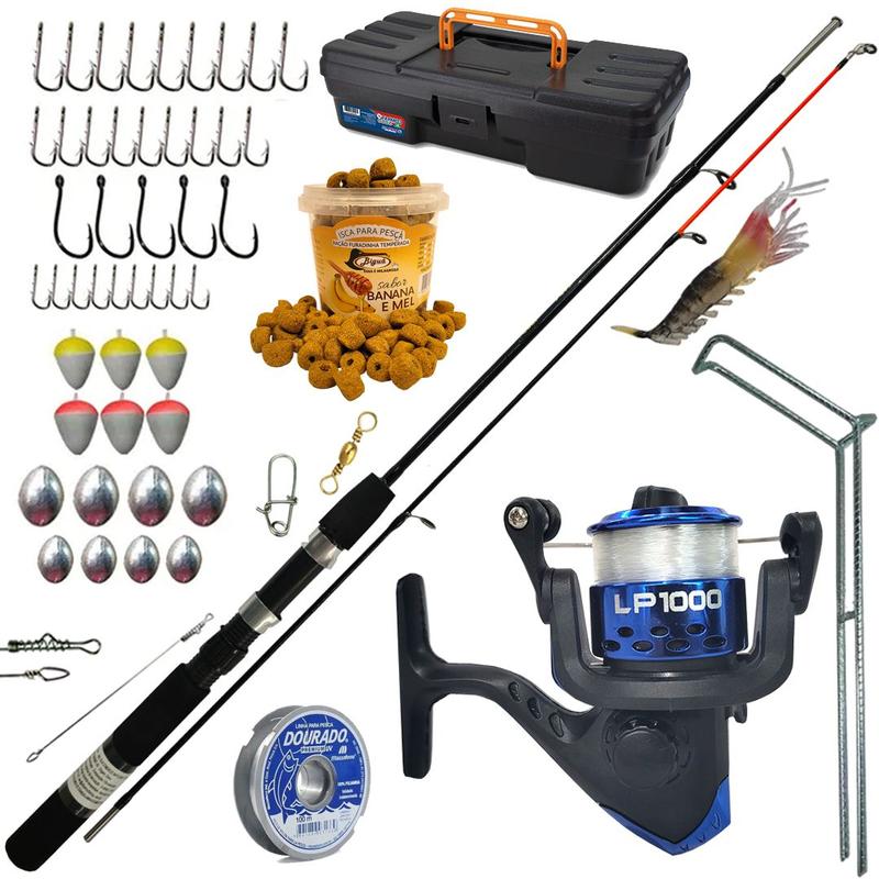 Kit de pesca Vara 2 Partes + Molinete e Acessorios (Completo) - Jaú ...