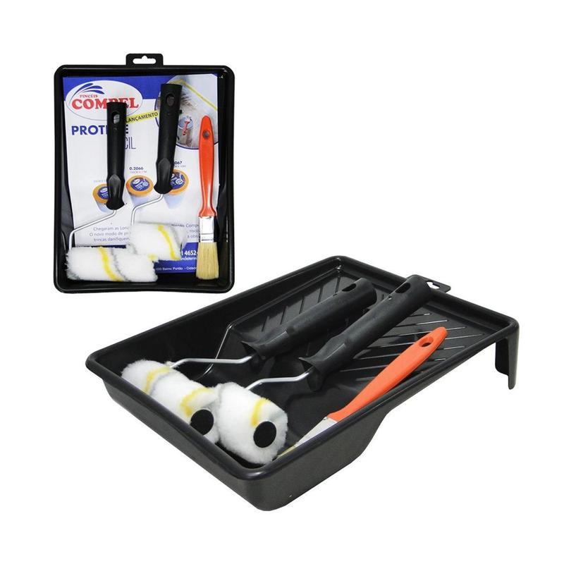 Kit de Pintura Casa Decoração 2 Rolos Lã Sintética + Pincel e Bandeija ...