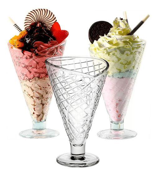 Kit de taça de vidro para sorvete /milk shake/sundae com 3 peças 300ml ...