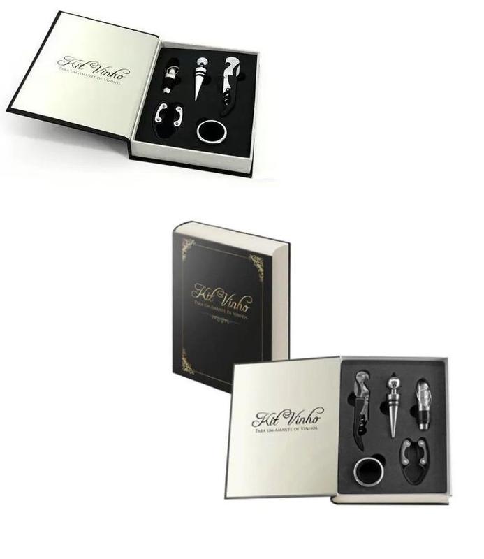 Kit de vinho com 5 peças - livro - 190103 - Uny Gift - Bar e Acessórios ...