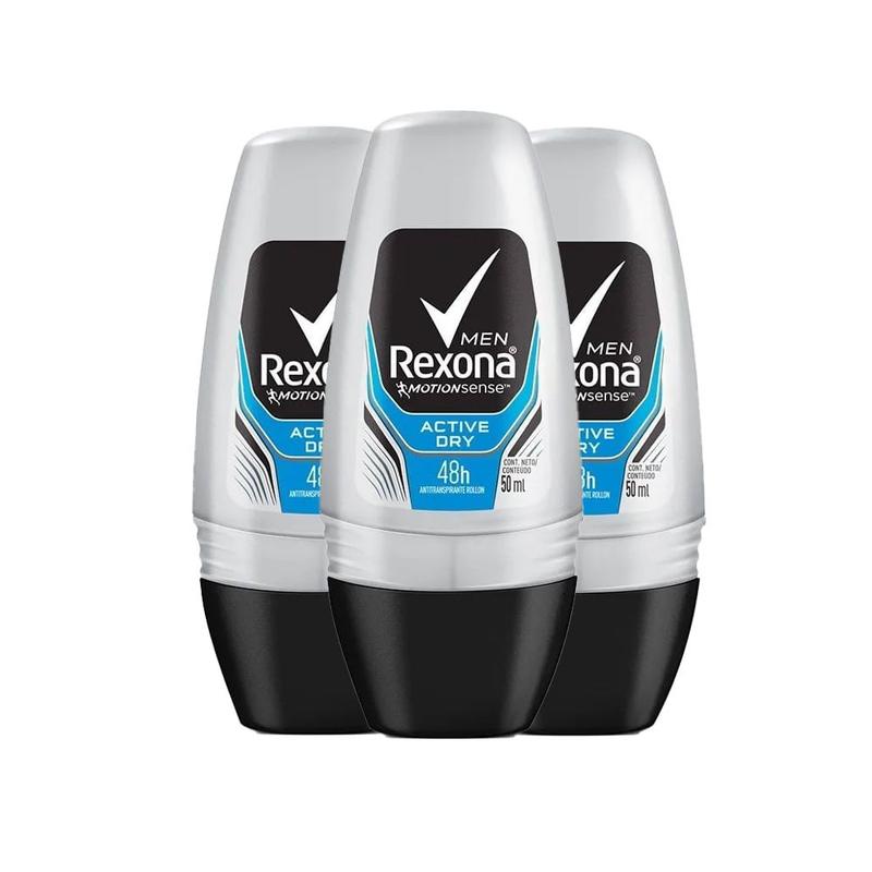Kit Desodorante Roll On Rexona Men Active Dry 50ml - 3 Unidades ...