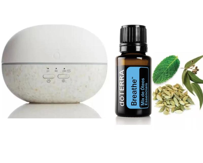 Kit difusor Ultrassônico Pebble + 1 óleo Breathe 15ML Sinusite ...