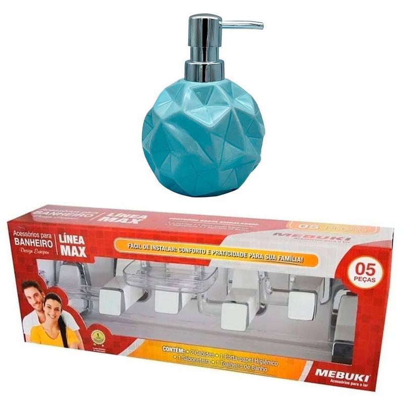 Kit Dispenser Liquido Azul + 5 Acessórios de Banheiro Branco - MEBUKI ...
