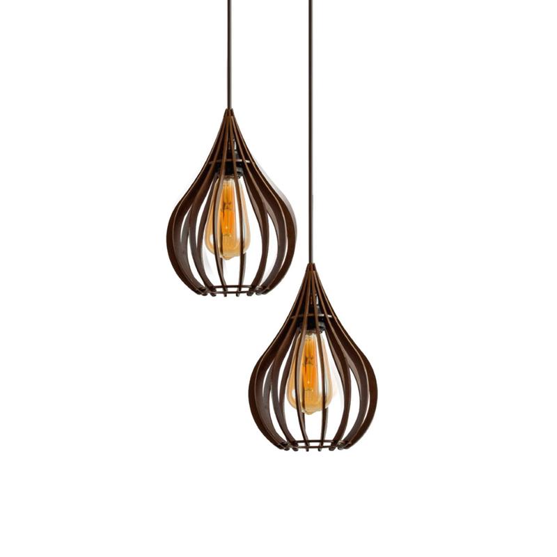 Kit Duplo Pendente Luminária de Teto Lustre Chile Gota Rústico Madeira ...