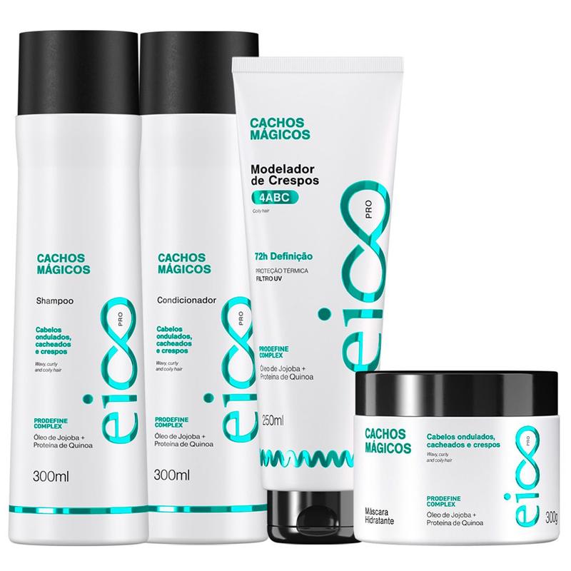 Kit Eico Professional Cachos Mágicos Shampoo Condicionador Mascara e Leave-in Finalizador - Eico ...