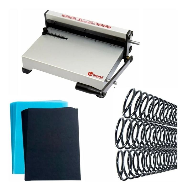 Kit encadernação encadernadora + 100 capas e espirais - Lassane - Kit ...