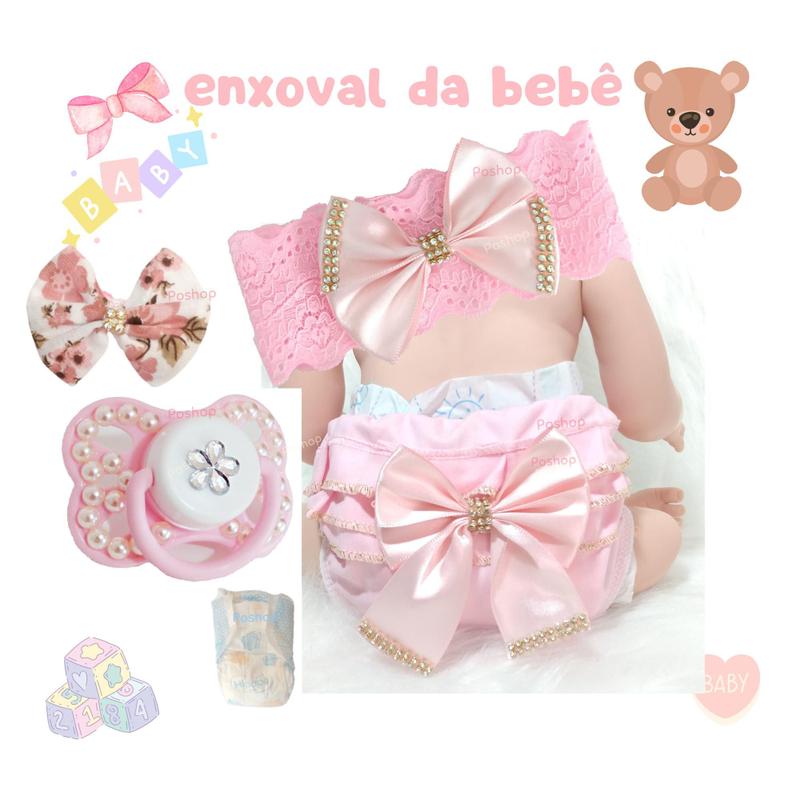Kit enxoval 5 peças Bebe Reborn, roupa de bonecas,chupeta magnetica ...
