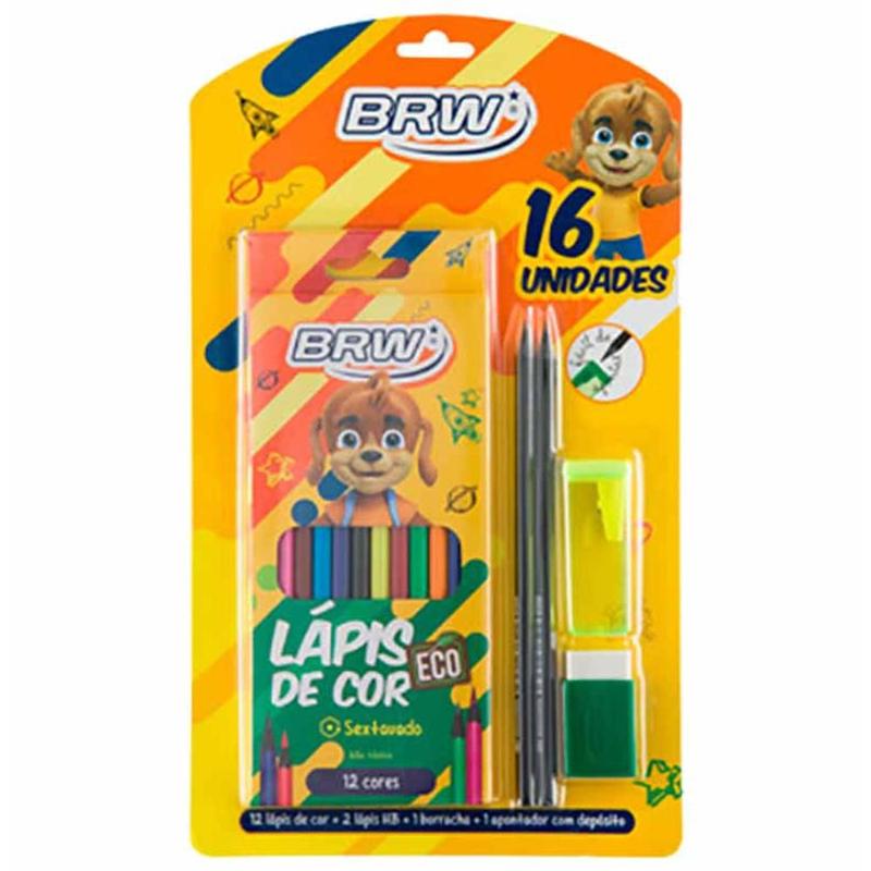 Kit escolar+lapis/lapis de cor/borracha/apontador kt1005 / un / brw ...