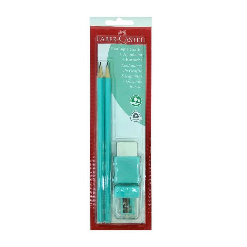 Kit Escrita Lápis + Borracha + Apontador Tons Pastel- Verde - Faber ...